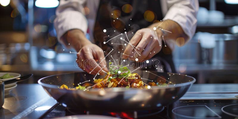 A Chef Preparing a Dish, with Digital Annotations Stock Photo - Image ...