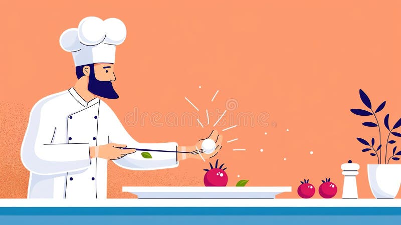 Chef Preparing a Dish with a Flourish, Adding a Final Touch To a Tomato ...