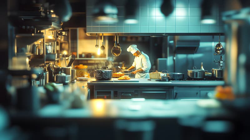 Chef Preparing Dishes in a Modern Kitchen Setting Stock Illustration ...