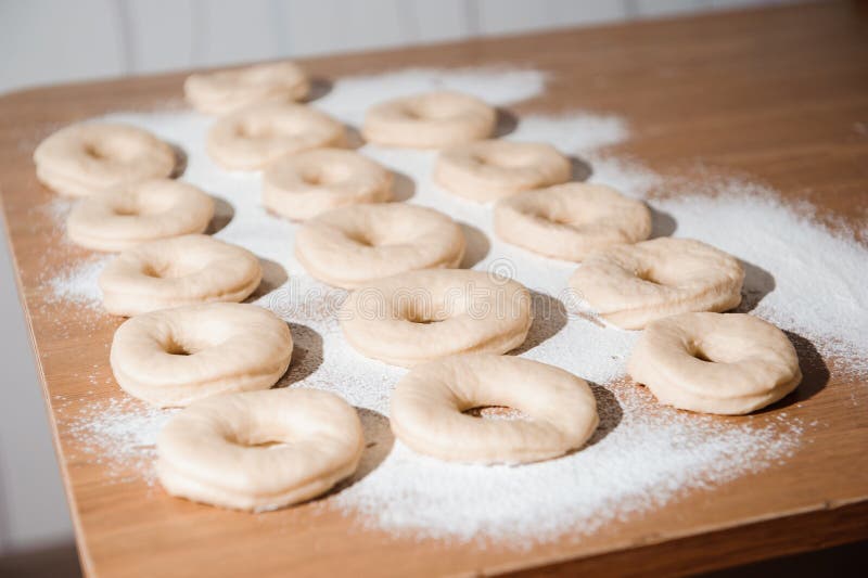 Chef Preparing Dough - Cooking Donuts Process in the Kitchen Stock ...