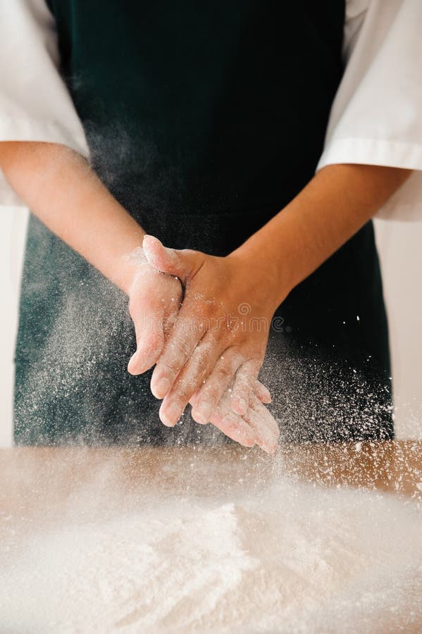 Chef Preparing Dough - Cooking Process, Work with Flour. Stock Photo ...