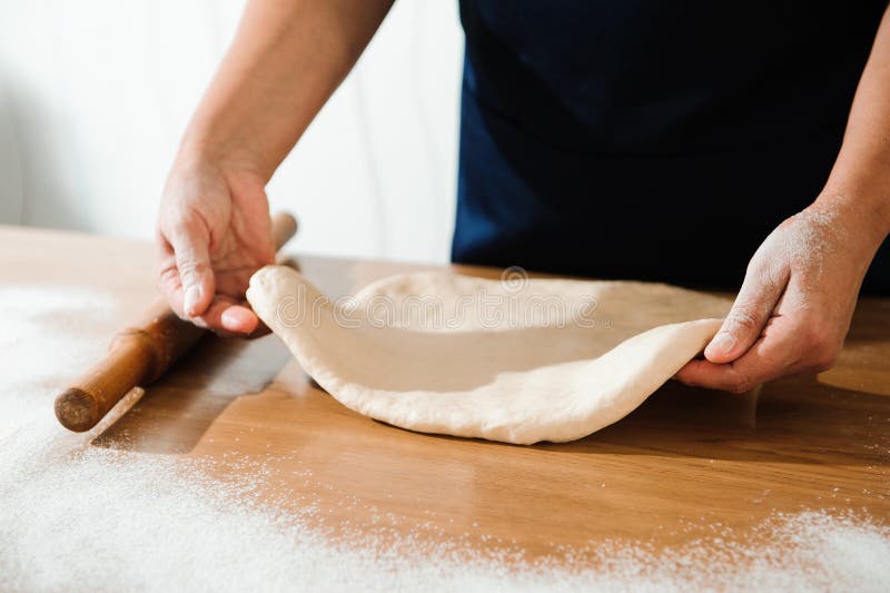 Chef Preparing Dough - Cooking Process, Work with Flour. Stock Image ...