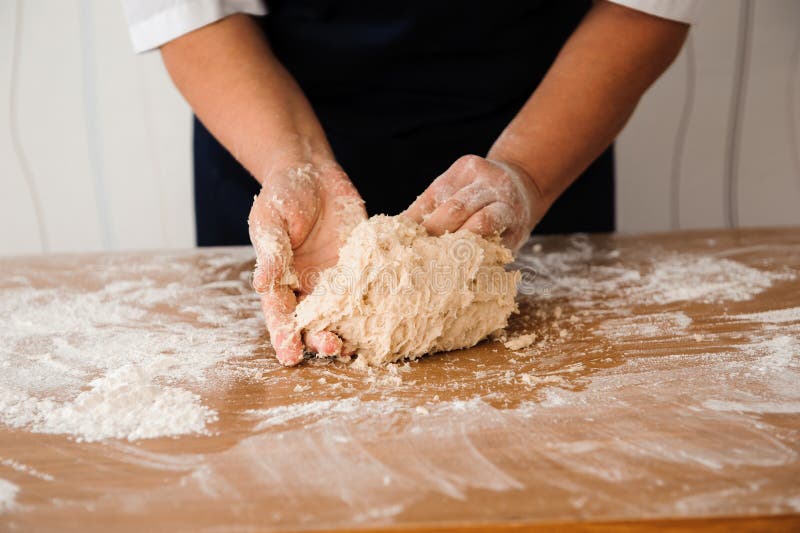 Chef Preparing Dough - Cooking Process, Work with Flour Stock Image ...
