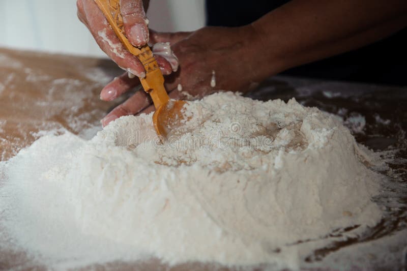 Chef Preparing Dough - Cooking Process, Work with Flour Stock Image ...