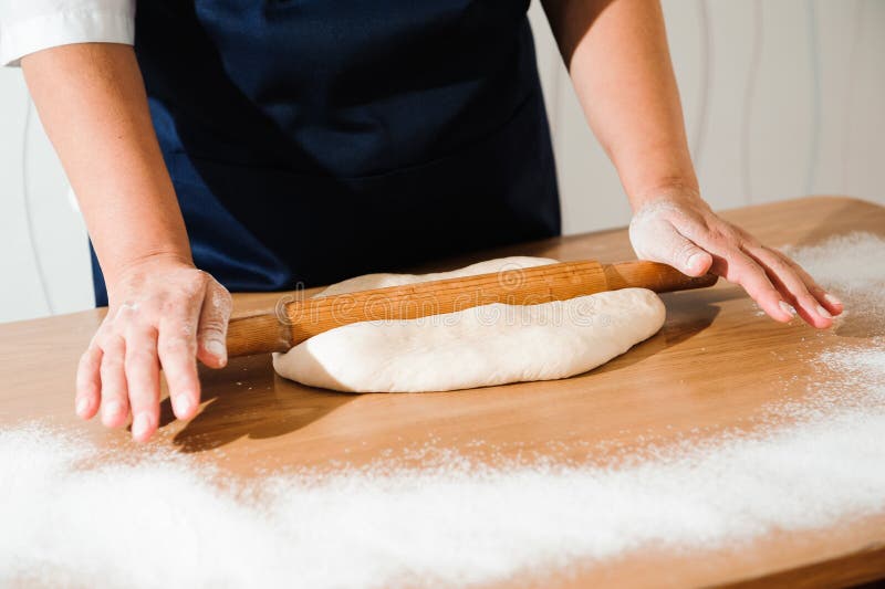 Chef Preparing Dough - Cooking Process, Work with Flour Stock Photo ...