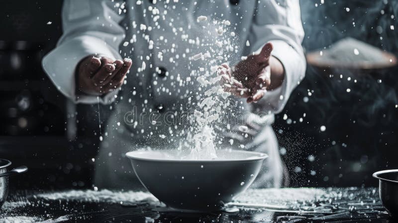 Chef Preparing Dough with Flour Splash Stock Image - Image of midair ...