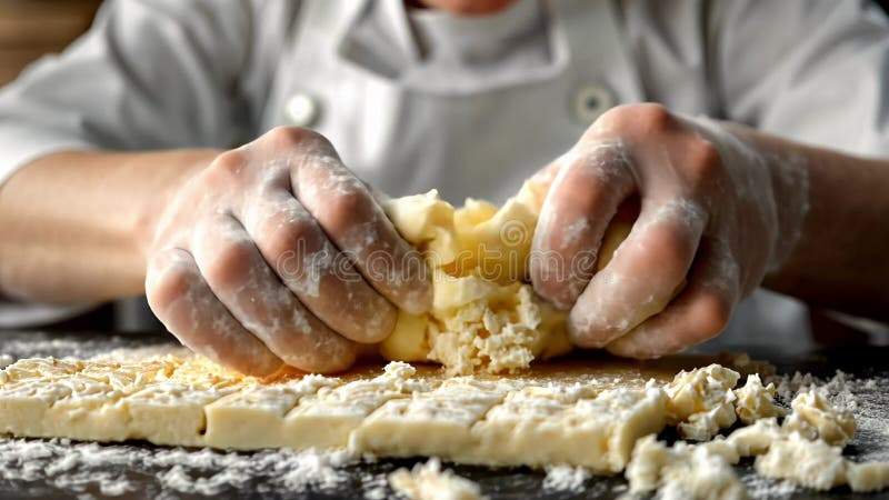 Chef Preparing Dough with Floury Hands in a Kitchen Setting Stock ...