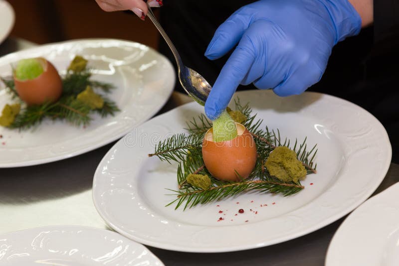 Chef Preparing Egg Dish for Easter Stock Image - Image of elegant ...