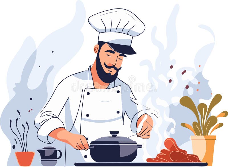 Chef Preparing Food in the Kitchen. Vector Illustration in Flat Style ...