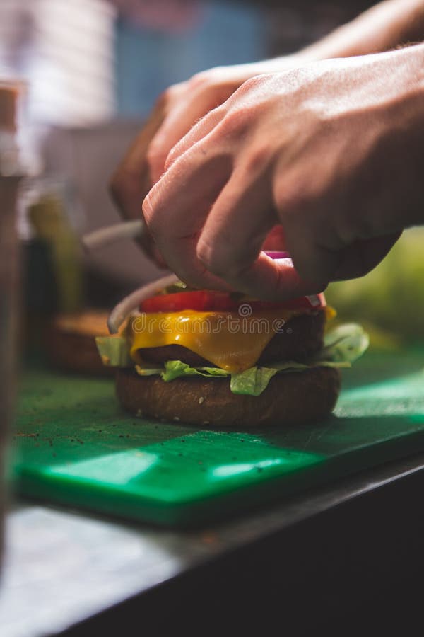 Chef Preparing Fresh Juicy Burger Stock Image - Image of nutrition ...