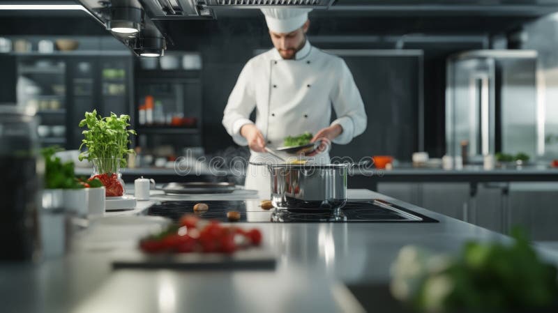 Chef Preparing Fresh Vegetables in a Modern Kitchen during a Culinary ...