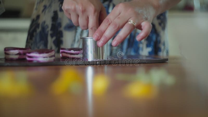 Chef Preparing a Gourmet Appetizer with Beets and Plant Based Cream ...