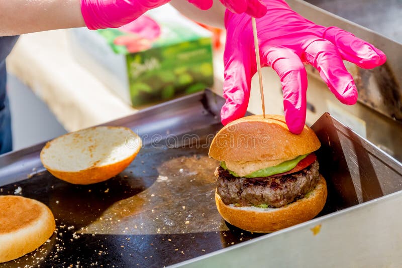 Chef Preparing Gourmet Burger Stock Photo - Image of preparation ...
