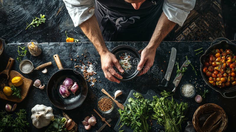 Chef Preparing Ingredients in Rustic Kitchen Stock Photo - Image of ...
