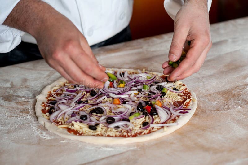 Chef Preparing Pizza, Closeup Shot Stock Image - Image of prepare ...
