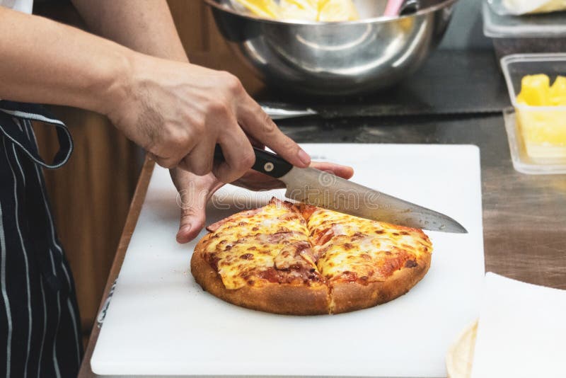 Chef Preparing Pizza , the Process of Making Pizza Stock Photo - Image ...