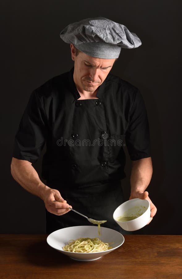 Chef Preparing a Plate of Spaghetti Stock Image - Image of male ...