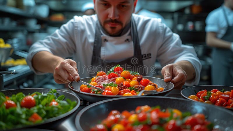 Chef Preparing Salad in the Kitchen Stock Illustration - Illustration ...