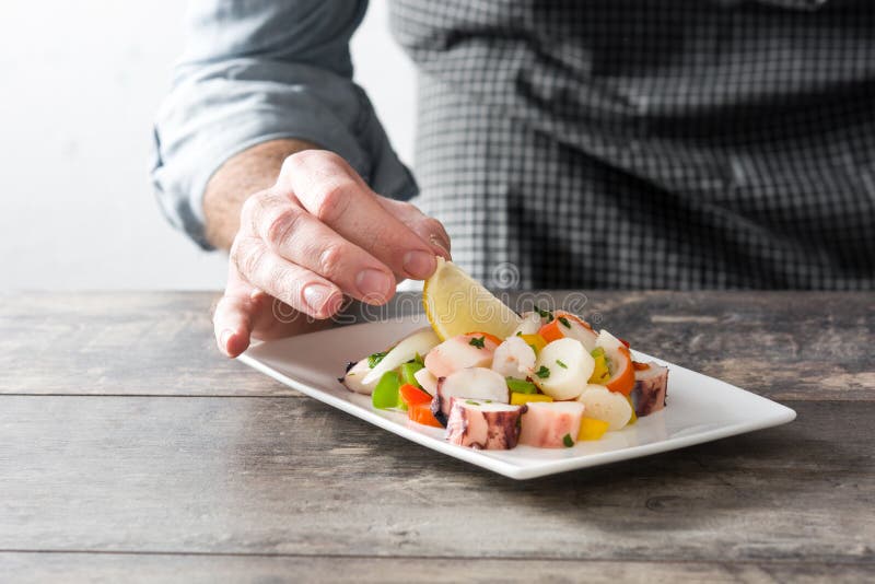 Chef Preparing Seafood Ceviche Stock Photo - Image of kitchen, american ...