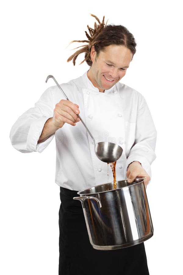 Chef Preparing Soup in Large Pot Stock Image - Image of isolated, smile ...