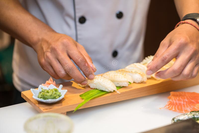 Chef Preparing Sushi in the Restaurant Kitchen Stock Photo - Image of ...