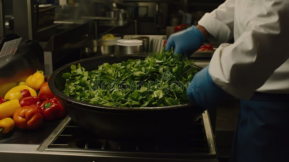Chef Prepping Greens in Commercial Kitchen Stock Image - Image of ...