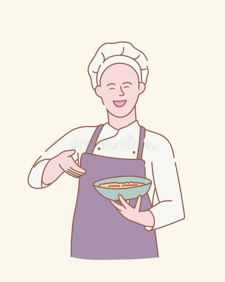 Chef Present Dish Food Culinary with Outline or Line and Clean Simple ...