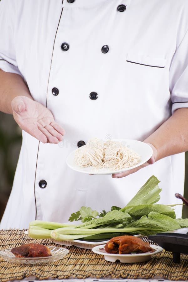 Chef Present Noodle with Noodle Ingredient Stock Photo - Image of ...