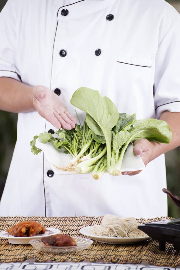Chef Present Vegetable with Noodle Ingredient Stock Photo - Image of ...