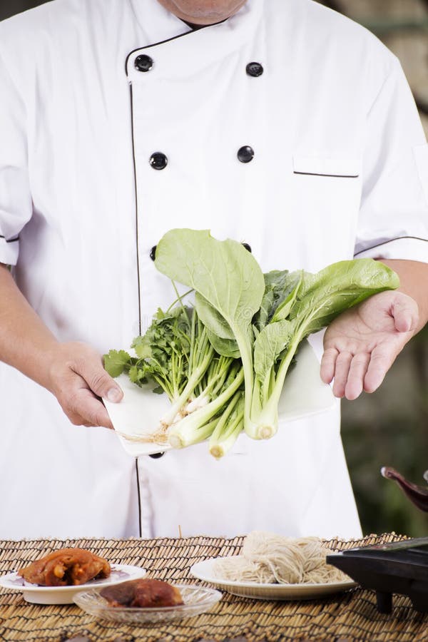Chef Present Vegetable with Noodle Ingredient Stock Image - Image of ...