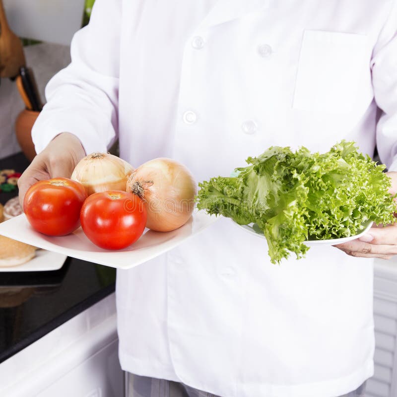 Chef Presented Vegetable for Cooking Hamburger Stock Photo - Image of ...