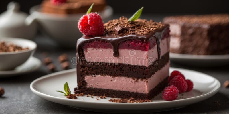 Chef Presenting Decadent Layered Raspberry Chocolate Cake. Stock Photo - Image of superimposed ...