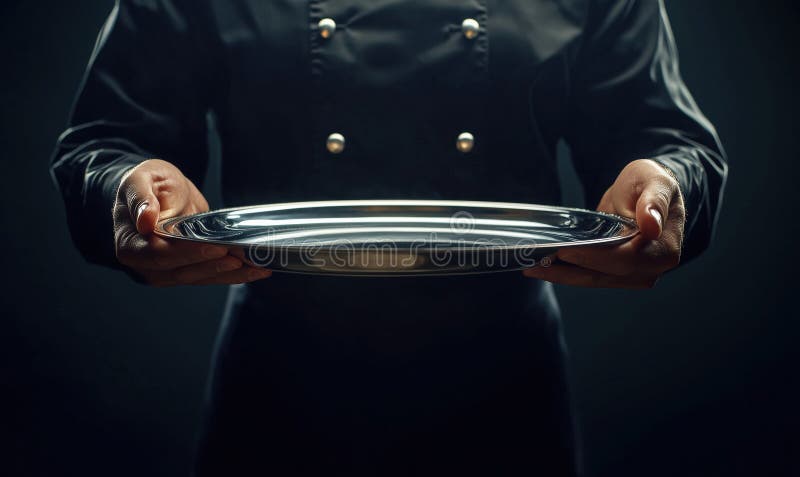 Professional Chef Presenting Silver Serving Tray Elegant Restaurant ...