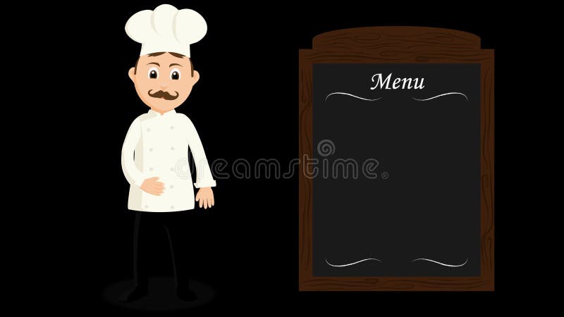 Chef Presenting the Menu of the Day Cartoon Stock Video - Video of ...