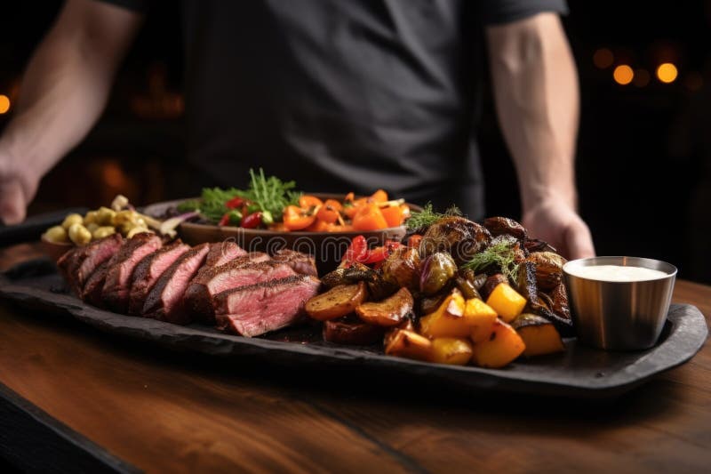 Chef Presenting Platter with Grilled Venison Steaks Stock Image - Image ...