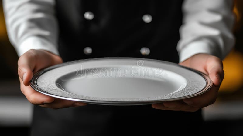 Chef Presents Empty Elegant Plate in Upscale Dining Setting Stock Photo ...