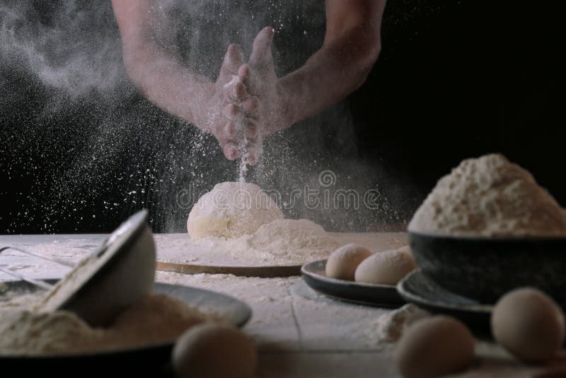 Chef in the Process of Making a Pizza Dough Stock Photo - Image of ...