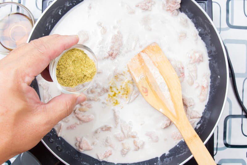 Chef Putting Green Curry Powder for Cooking Stock Image - Image of ...
