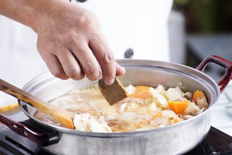 Chef Putting Japanese Curry Paste for Cooking Stock Photo - Image of ...