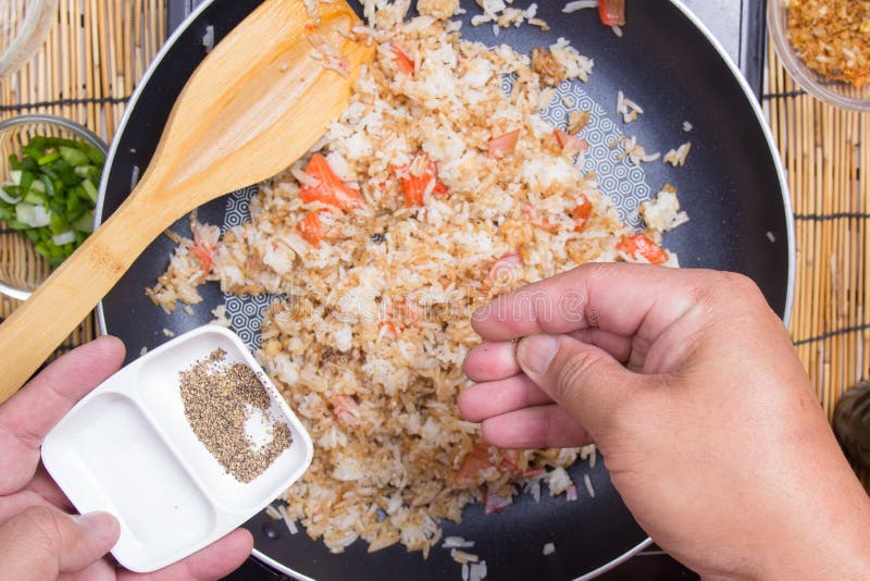 Chef Putting Pepper for Cooking Fried Rice Stock Photo - Image of food ...