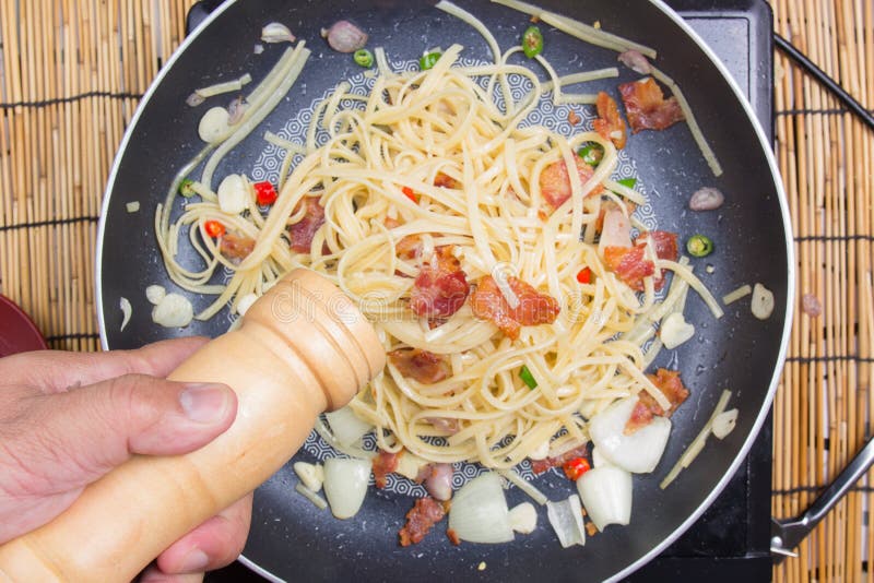 Chef Putting Pepper for Cooking Stock Photo - Image of green, closeup ...