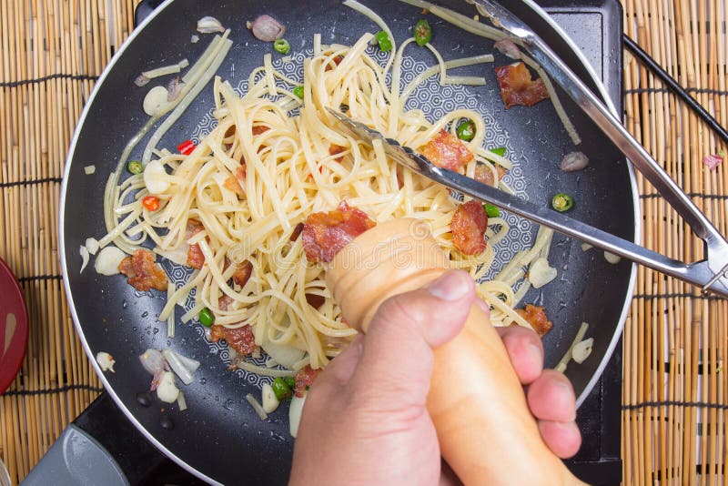 Chef Putting Pepper for Cooking Stock Photo - Image of onion, closeup ...