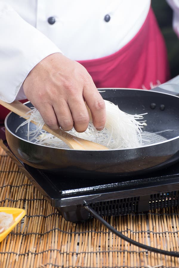 Chef Putting Rice Noodle for Cooking Pad Thai Stock Image - Image of ...