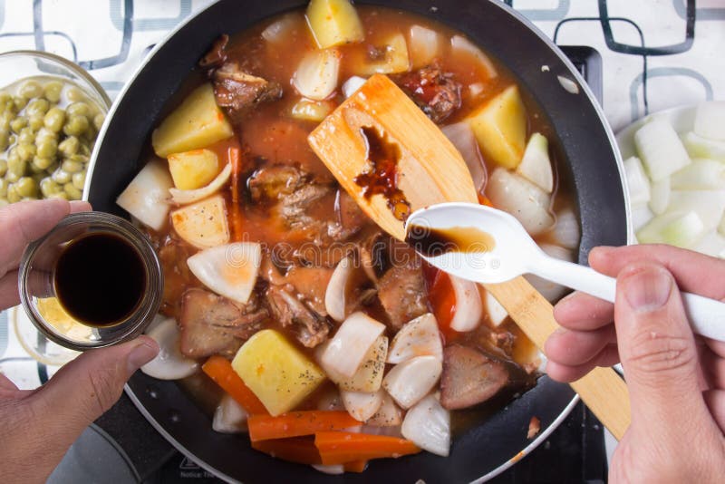 Chef Putting Seasoning Sauce for Cooking Stock Image - Image of dinner ...
