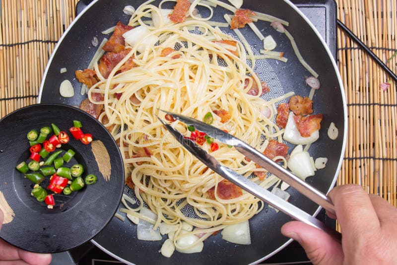 Chef Putting Slice of Chili for Cooking Stock Image - Image of italian ...