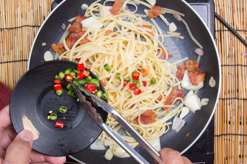 Chef Putting Slice of Chili for Cooking Stock Image - Image of hands ...