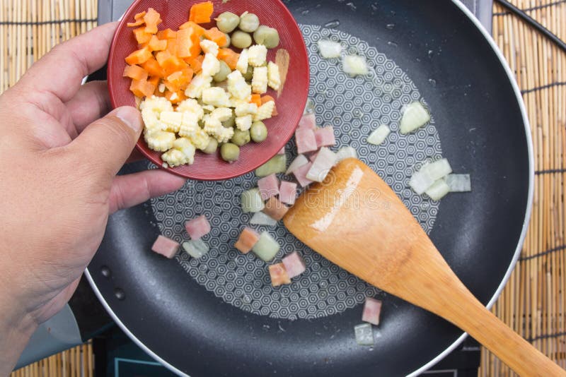 Chef Putting Slice of Vegetable To Pan Stock Photo - Image of chef ...