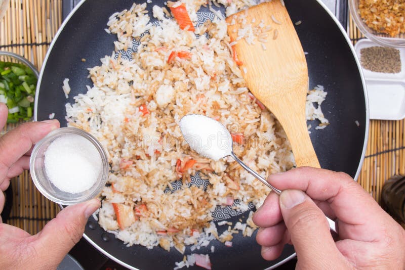 Chef Putting Sugar for Cooking Rice Stock Photo - Image of meat ...