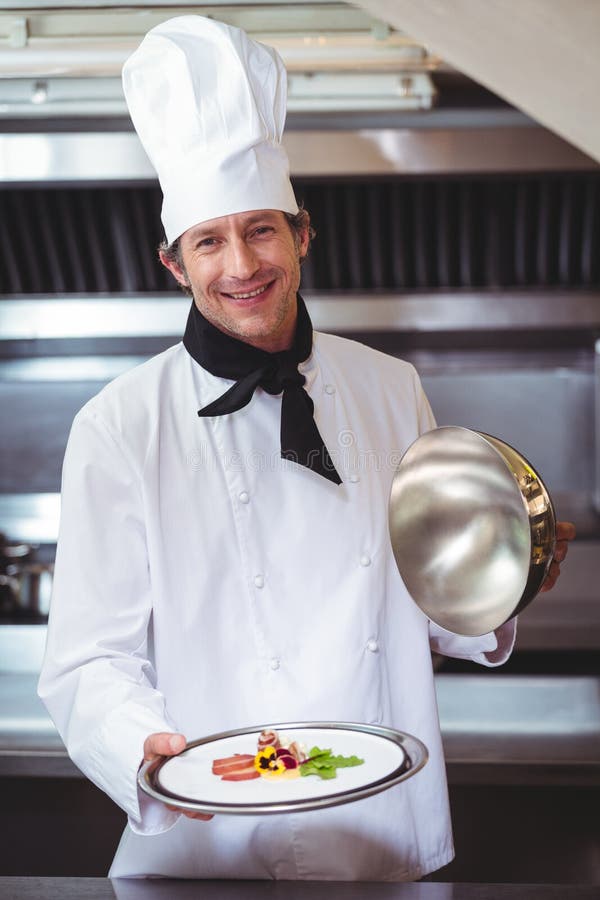 Chef Raising a Bell of a Dish Stock Photo - Image of perfect, head ...