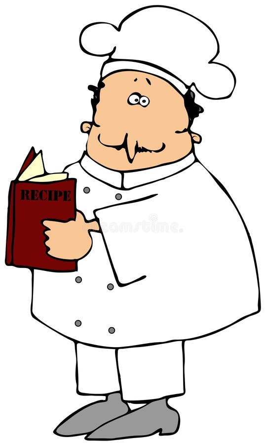Chef Reading a Recipe Book stock illustration. Illustration of cartoon ...